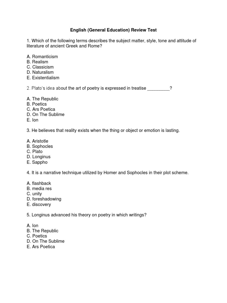 English Literature Review Test | PDF | English Grammar | Linguistics