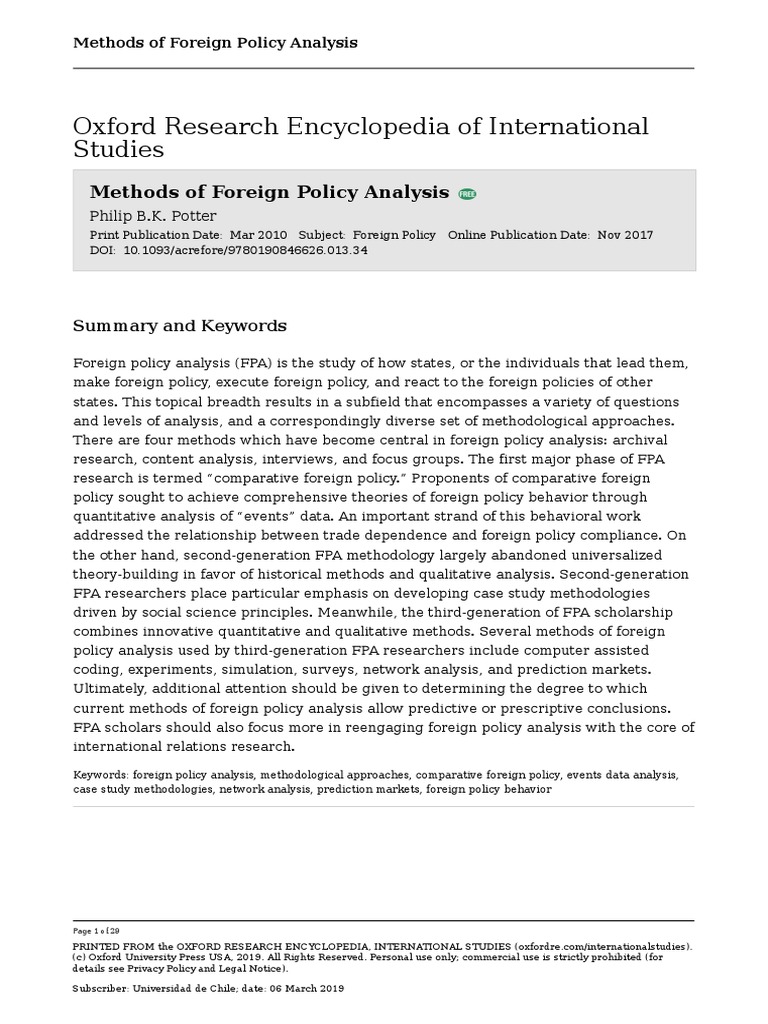 Potter Methods Of Foreign Policy Analysis PDF Qualitative Research