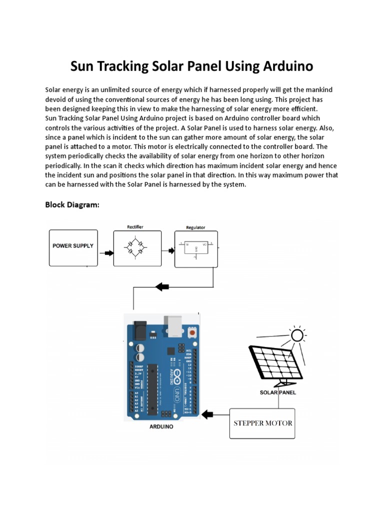 Sun Tracking Solar Panel Using Arduino: Block Diagram | PDF
