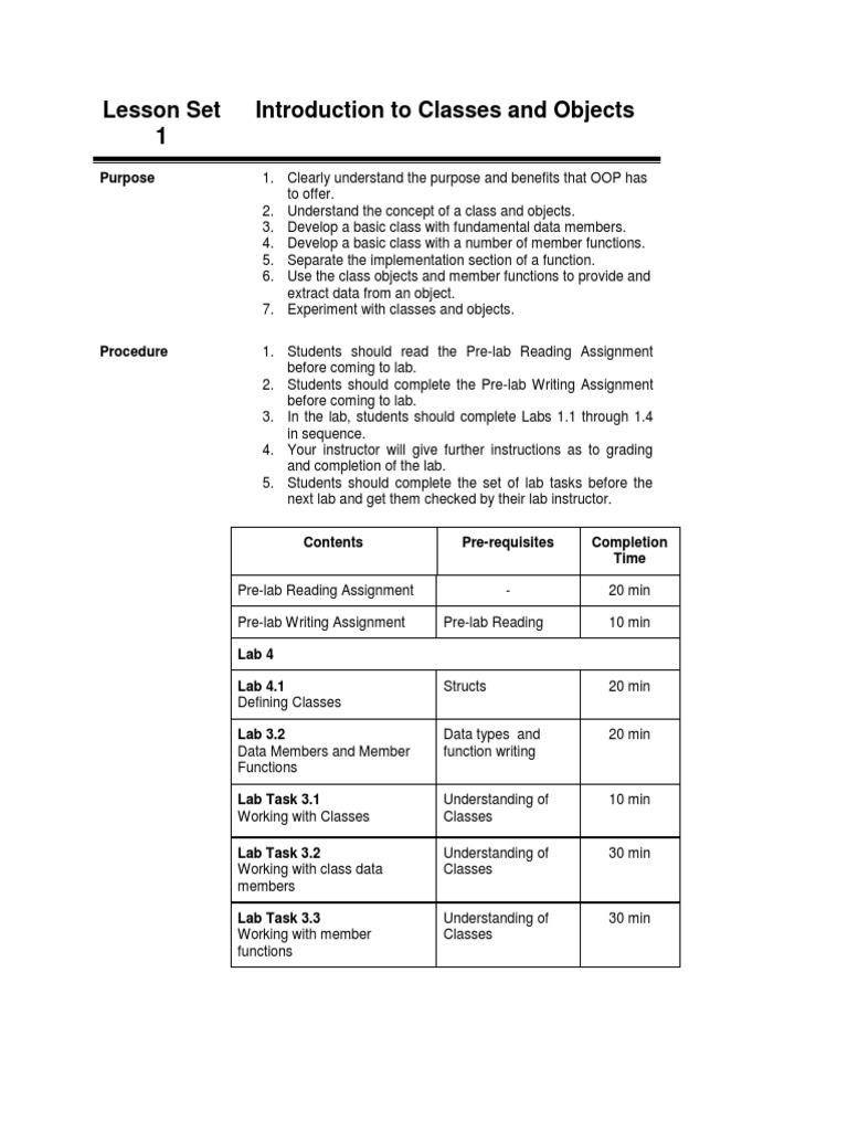 Lab 1-Oop Classes and Objects | Download Free PDF | Class (Computer Programming) | Object ...