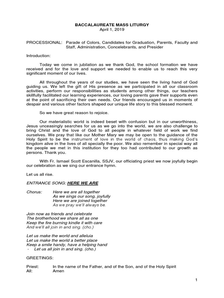 Baccalaureate Mass Liturgy Overview | PDF | Lord's Prayer | God The Father