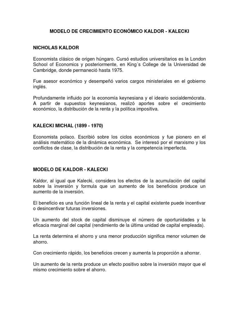 Modelo de Crecimiento Kaldor-Kalecki | PDF | Ahorro | Crecimiento económico