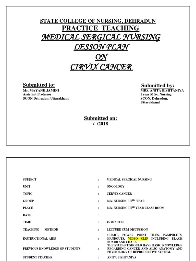 Cervical Cancer Nursing Lesson Plan | PDF | Cervical Cancer | Cancer