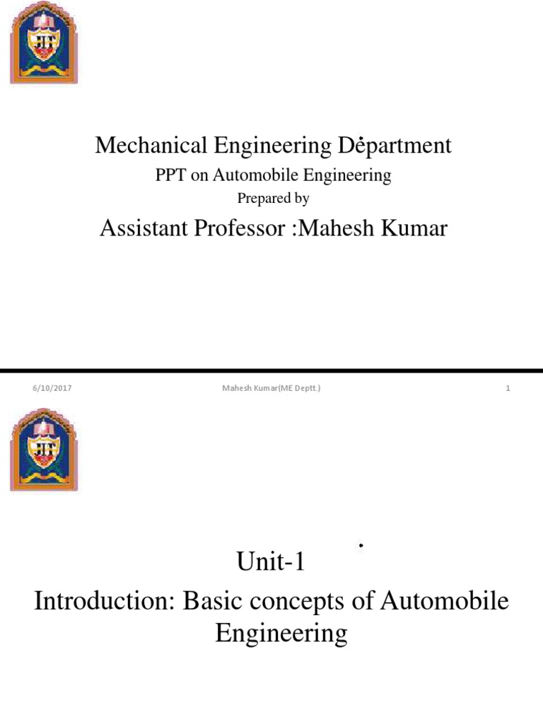 Mechanical Engineering Department: PPT On Automobile Engineering | PDF ...