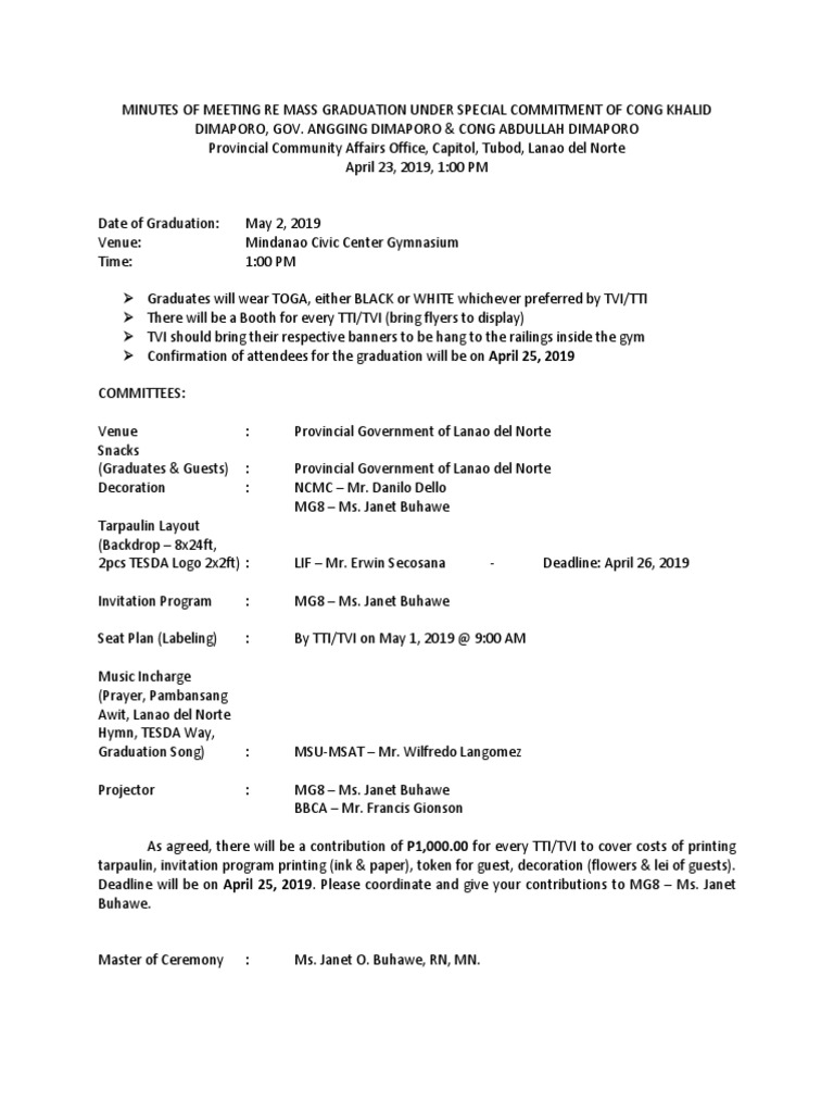 Mass Graduation Minutes | PDF
