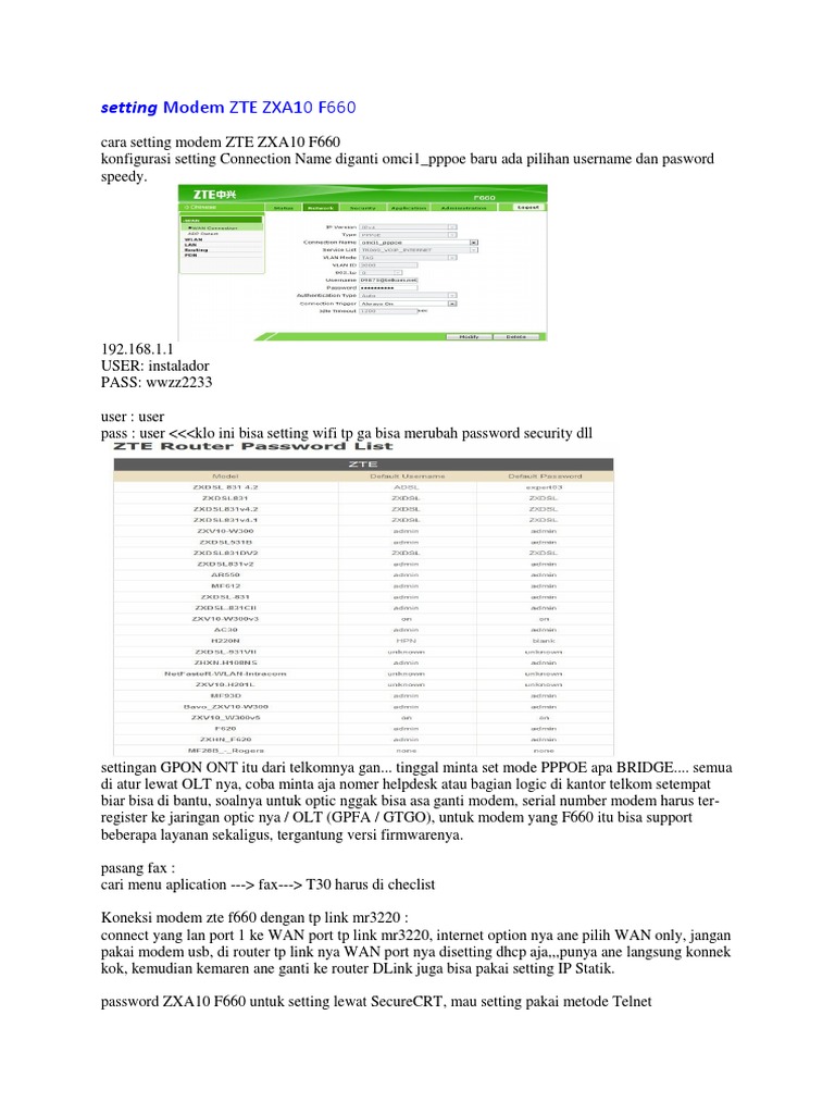 Setting Modem ZTE ZXA10 F660 | PDF | Griya & Taman
