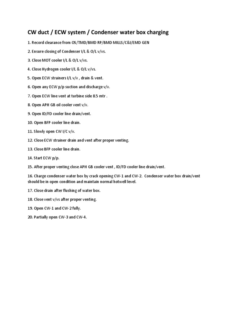 CW Duct ECW System and Condenser Water Box Charging | PDF