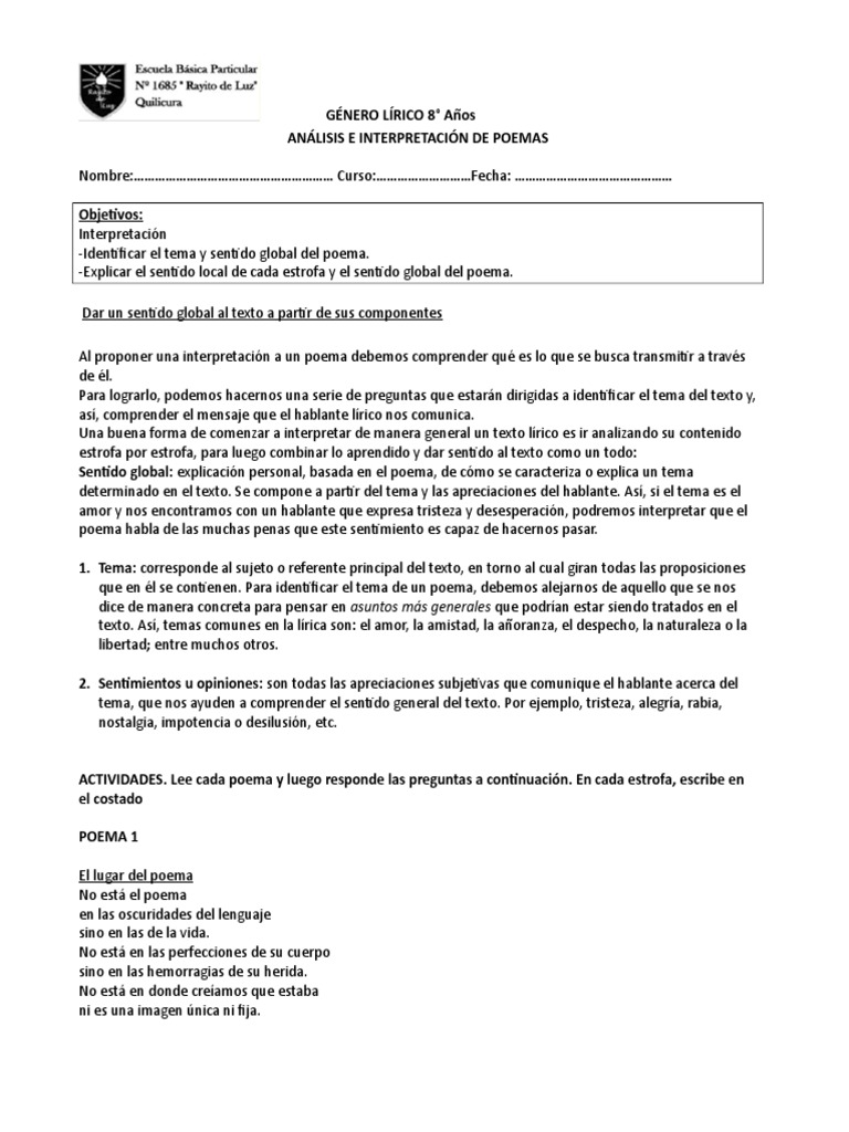 Análisis de Poemas para 8° Grado | PDF | Amor | Lingüística