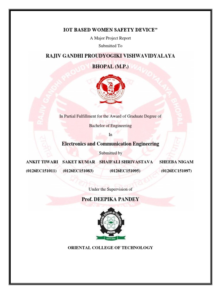 Iot Based Women Safety Device": A Major Project Report Submitted To | PDF