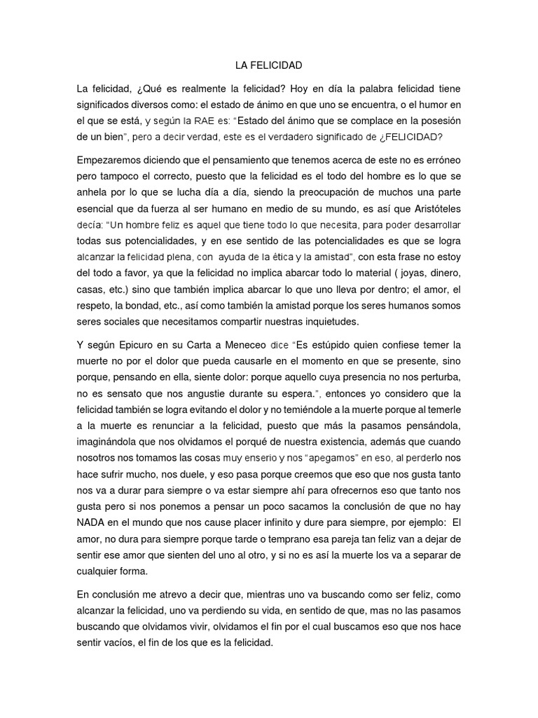 La Felicidad | PDF | Felicidad | Teorías filosóficas