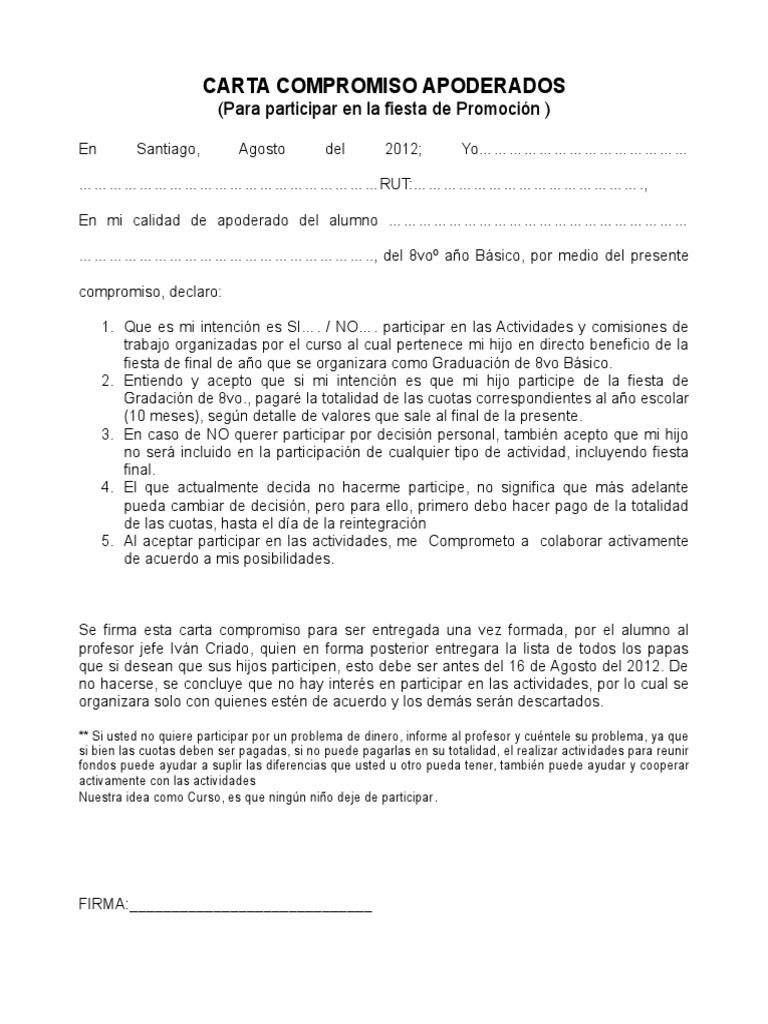 Carta Compromiso Apoderado Previo 1 | PDF