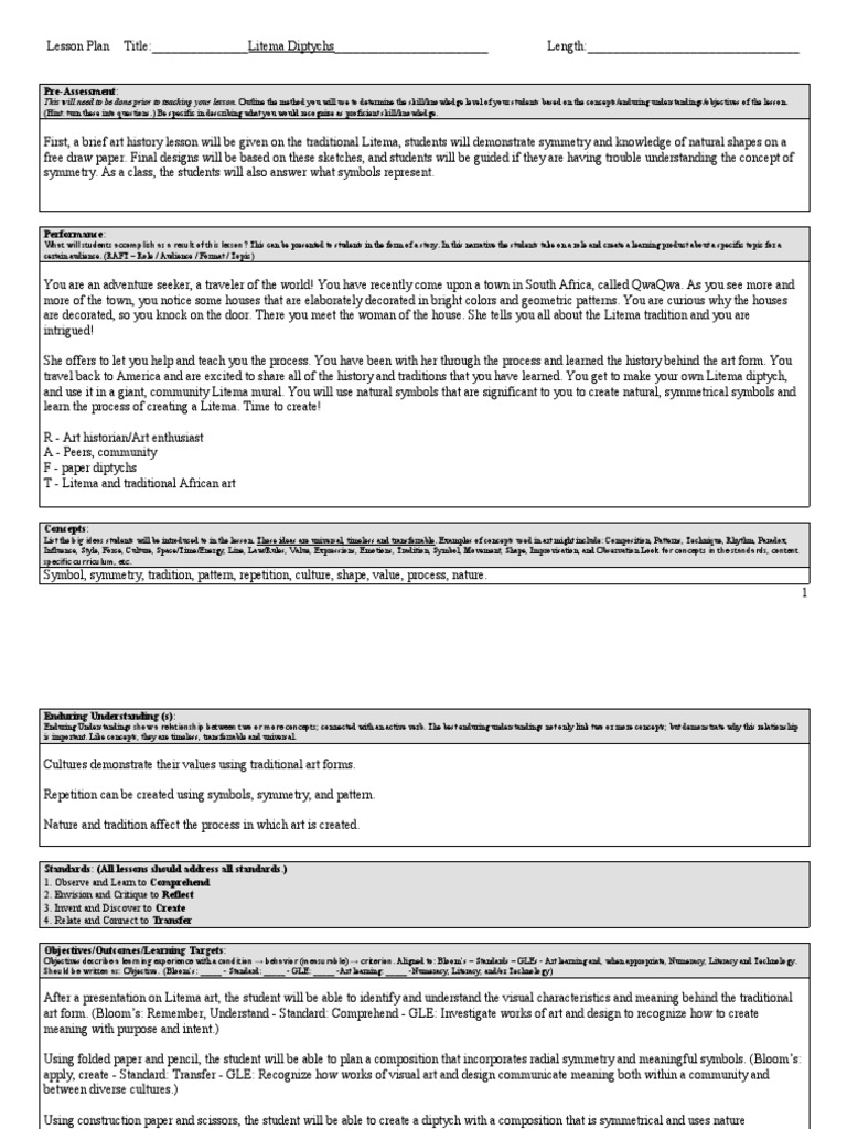 Litema Lesson Plan | PDF | Symmetry | Lesson Plan