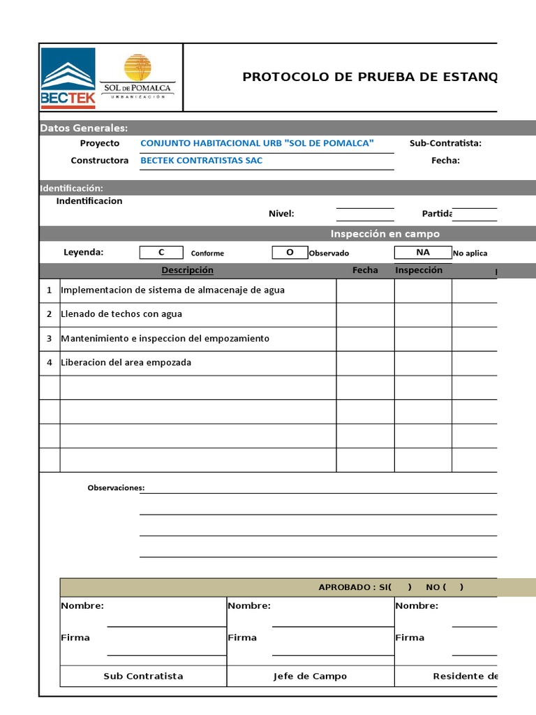 02.protocolo de Prueba de Estanqueidad | PDF
