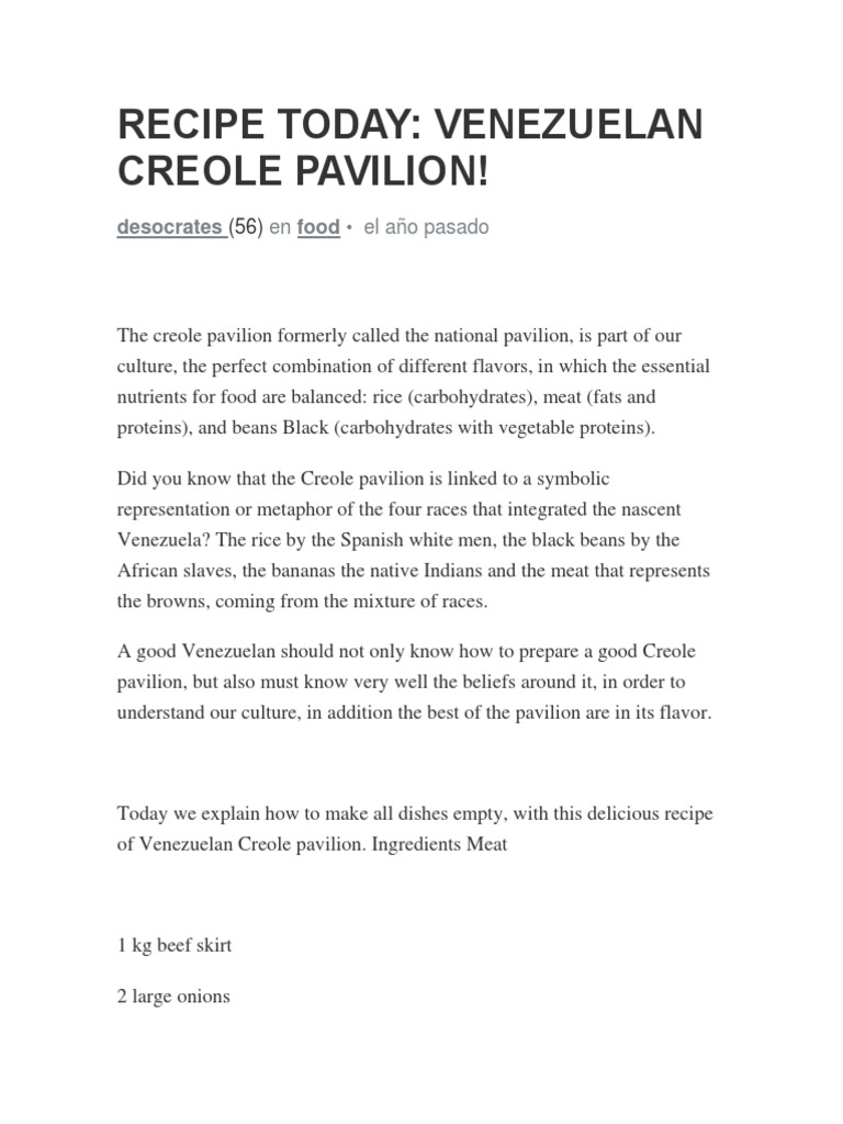Recipe Today: Venezuelan Creole Pavilion!: Desocrates Food | PDF ...