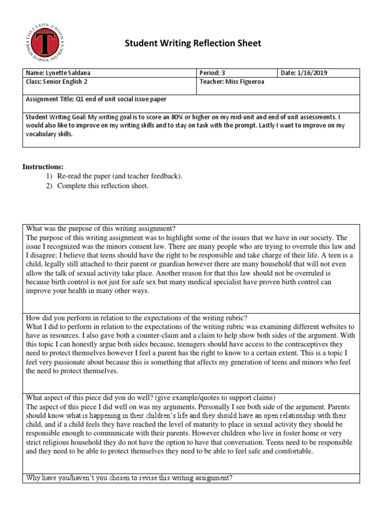 Student Reflection on Social Issue Paper | PDF | Adolescence | Human ...