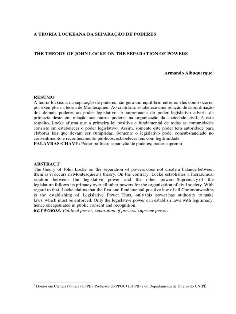 Teoria Lockeana da Separação de Poderes | PDF | Contrato social | John ...