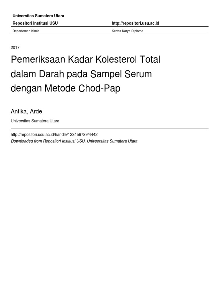 Pemeriksaan Kadar Kolesterol Total Dalam Darah Pada Sampel Serum Dengan ...