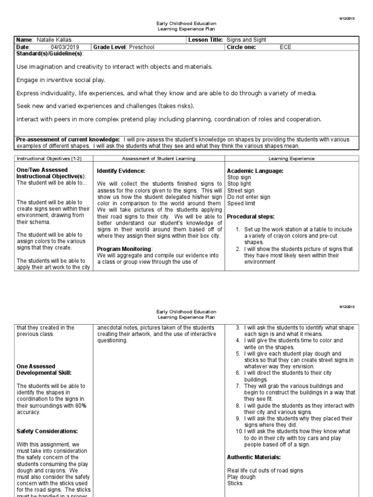 Edt 317 313 Lesson Plan Natalies | PDF | Early Childhood Education | Lesson Plan