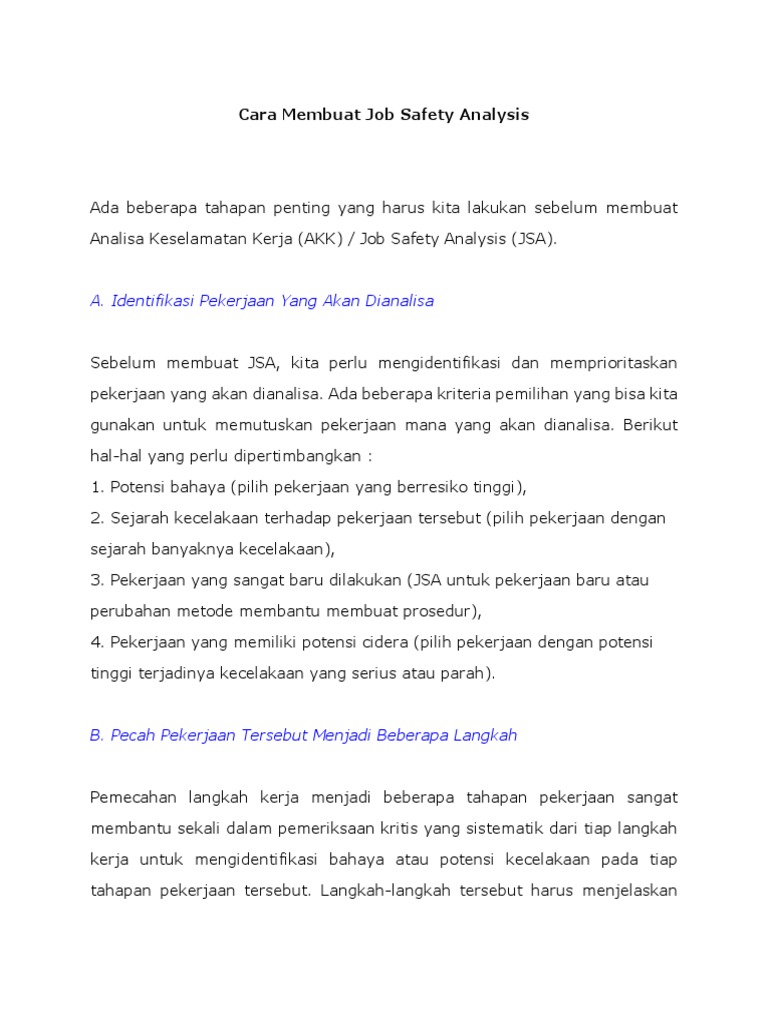 Cara Membuat Job Safety Analysis | PDF