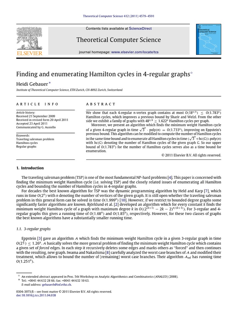 Hamiltonian Cycle in 4 Regular Graph | PDF | Discrete Mathematics | Theoretical Computer Science