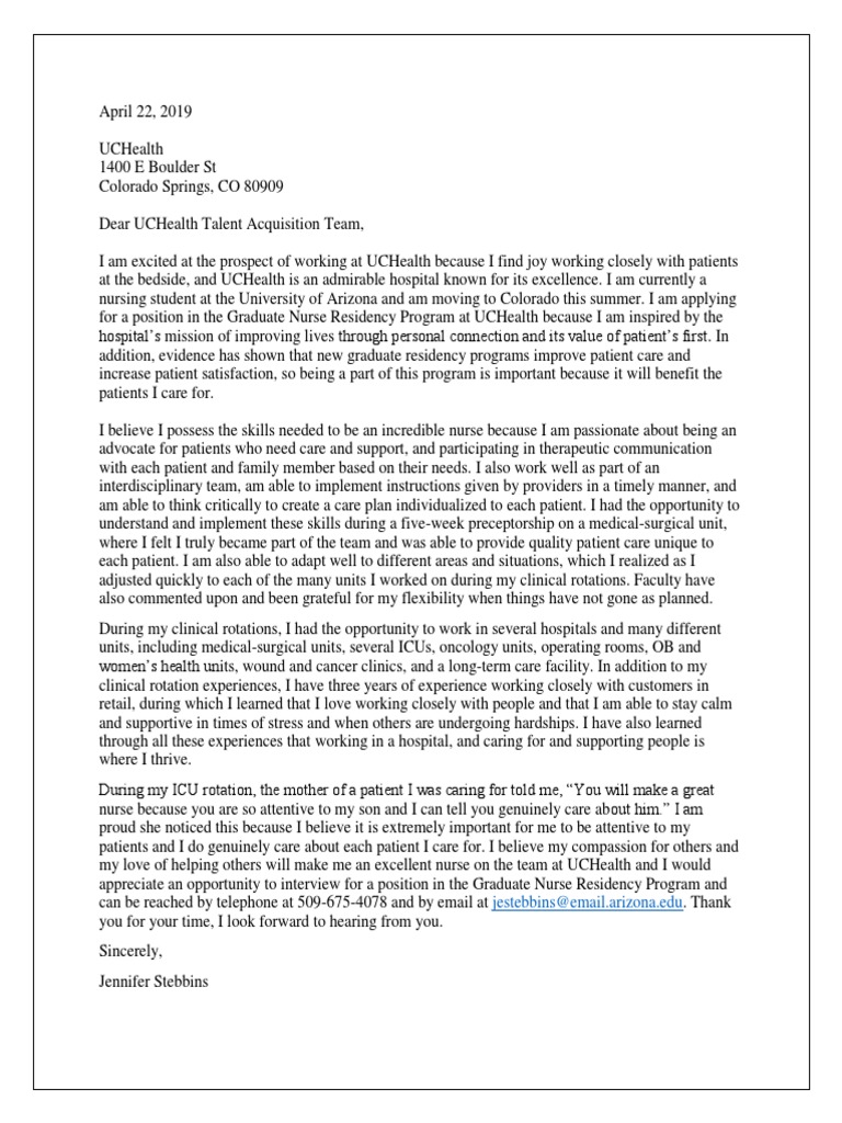 Uchealth Cover Letter | PDF | Intensive Care Unit | Nursing
