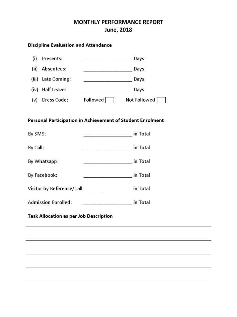 Monthly Performance Report | PDF | Learning | Behavior Modification
