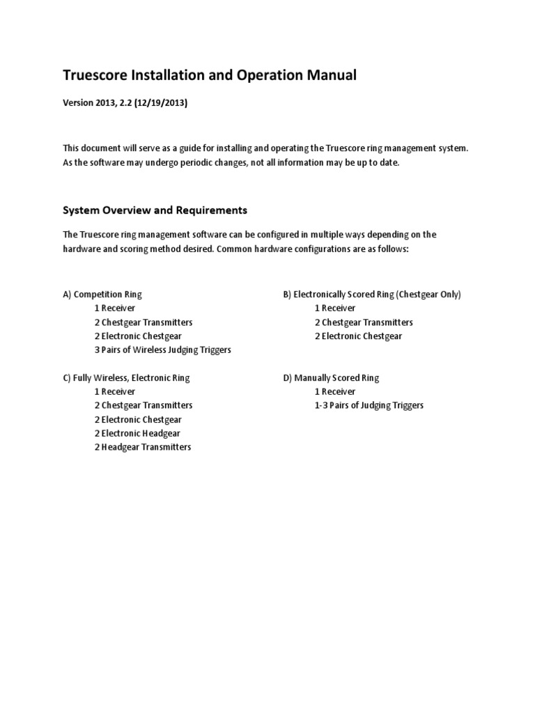 Truescore Installation and Operation Manual | PDF | Microsoft Windows | Computing Platforms