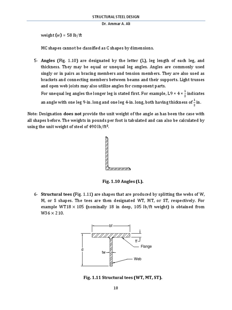 Structural Steel Design Dr. Ammar A. Ali: Fig. 1.10 Angles (L) | PDF