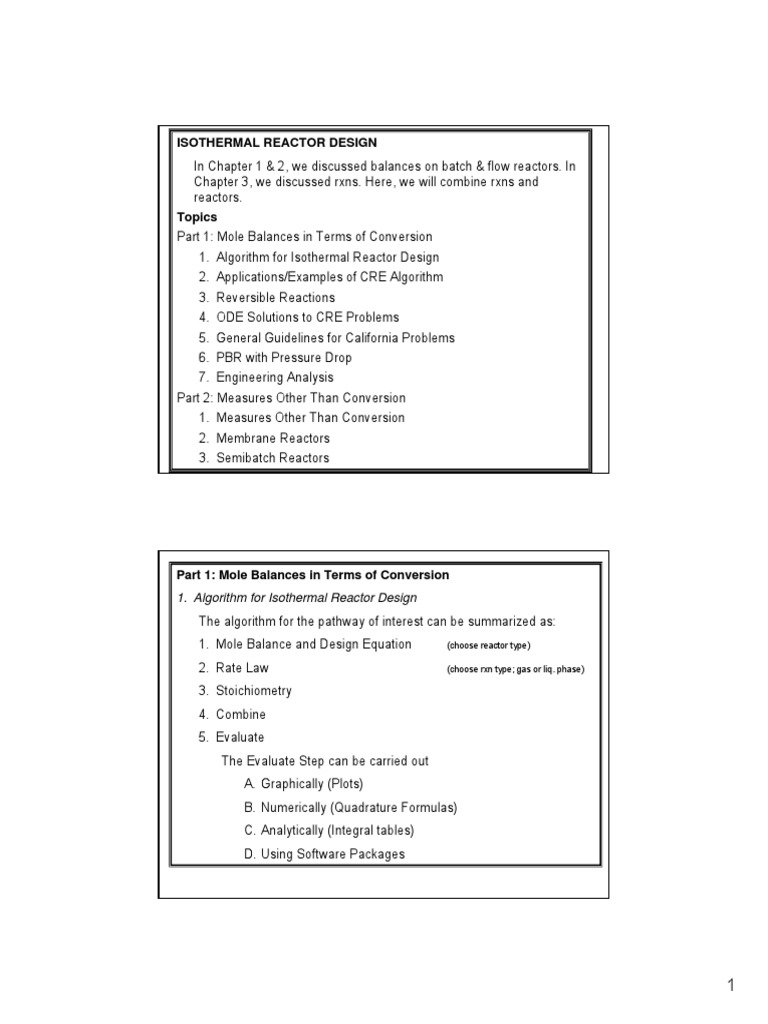 Algorithm For Isothermal Reactor Design | PDF | Reaction Rate ...