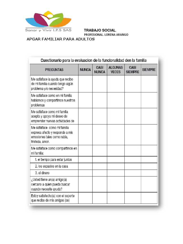 Apgar Familiar para Adultos | PDF