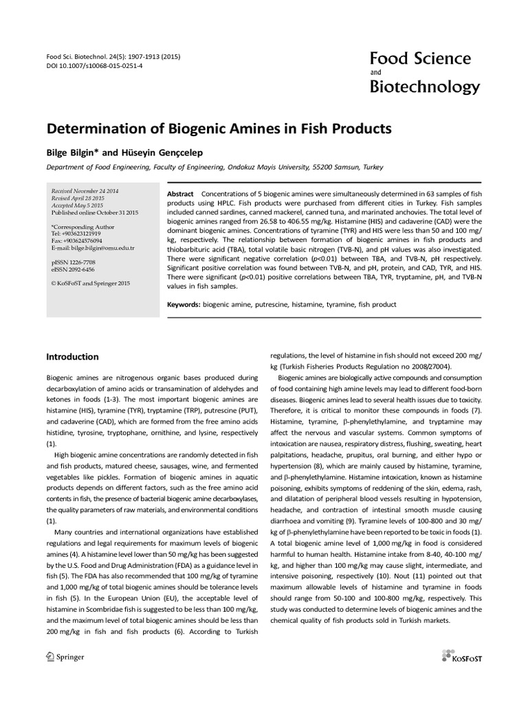 Biogenic Amines by HPLC | PDF | Amine | Tryptophan