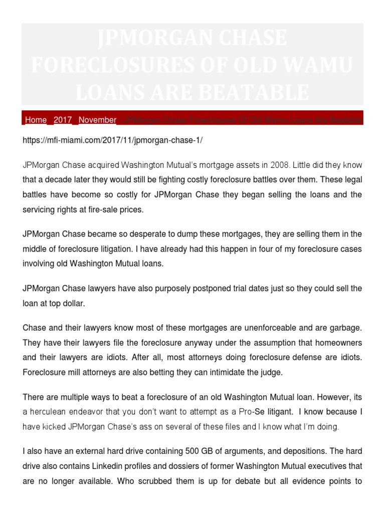 Beating JPMorgan Chase Foreclosures | PDF | Washington Mutual | Jp ...