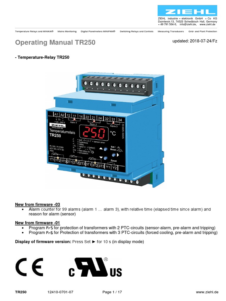 Operating Manual TR250 | PDF | Relay | Switch