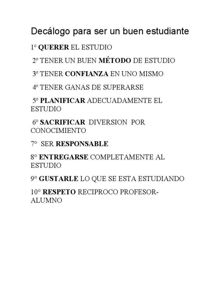 Decálogo para Ser Un Buen Estudiante | Descargar gratis PDF | Agitación ...