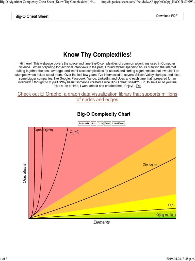Big O Cheat Sheet Pdf Algorithms And Data Structures Theoretical Computer Science