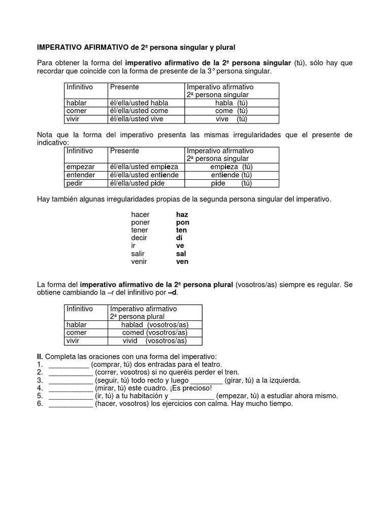 Guía del Imperativo Afirmativo | PDF | Mecánica del lenguaje | Gramática