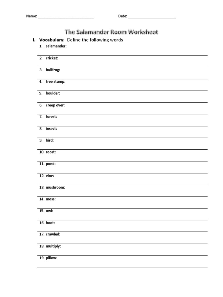 The Salamander Room Worksheet (With Answers) | PDF | Organisms | Nature