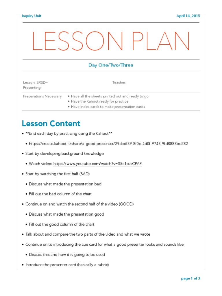 SRSD Lesson Plan | PDF | Lesson Plan | Pedagogy