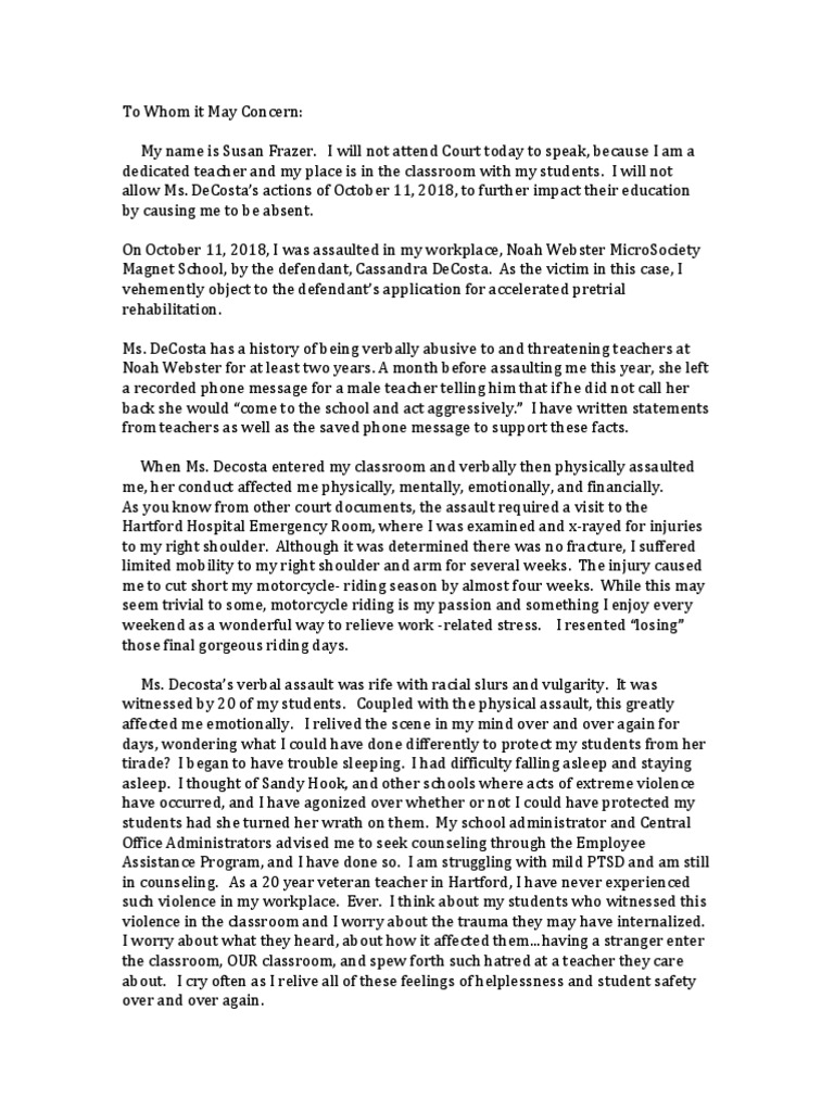 Victim Statement Decosta | PDF | Psychological Trauma | Teachers