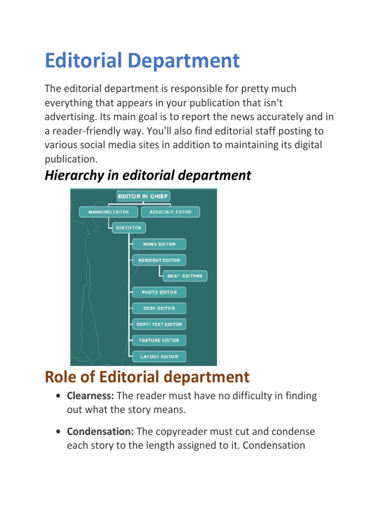 Role of Editorial Department | PDF