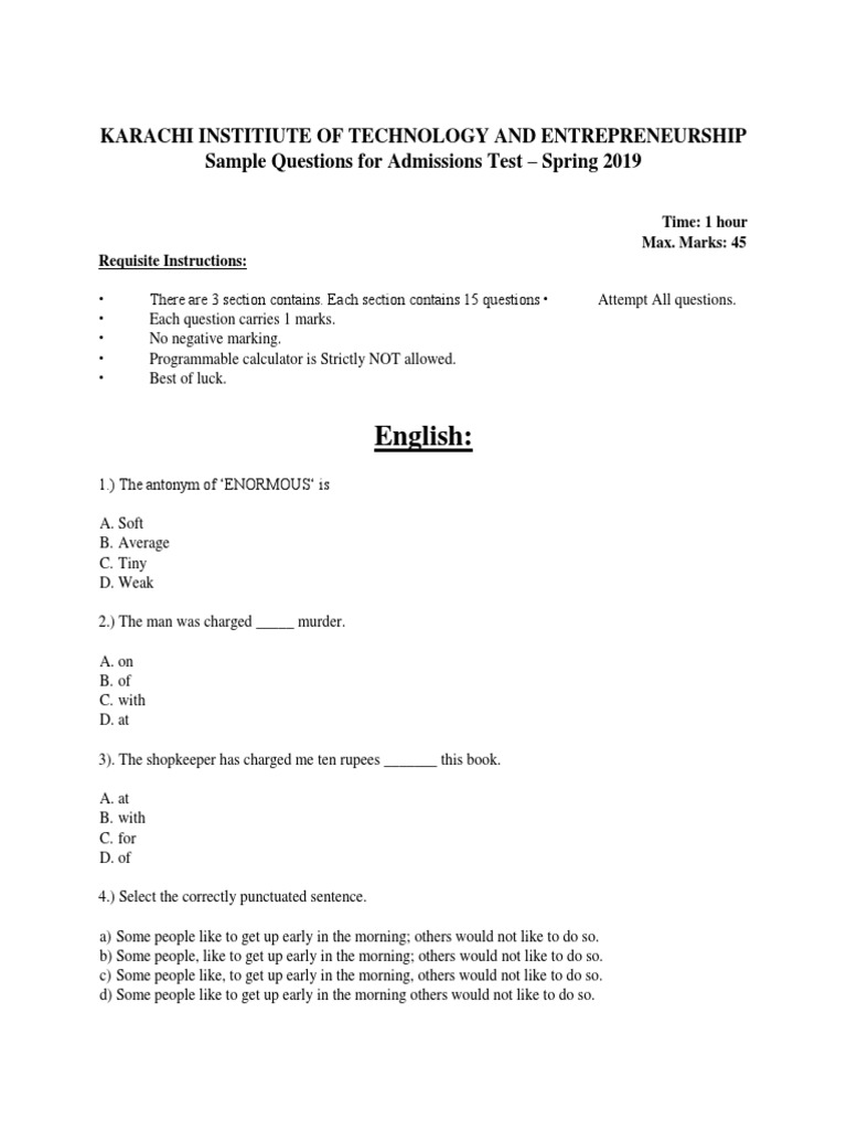 Kite Sample Admission Test | PDF | Perpendicular | Mathematical Concepts