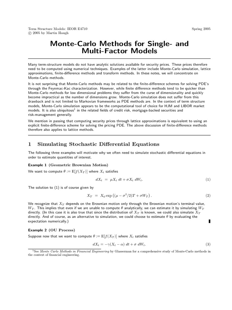 Simulating Single- and Multi-Factor Term Structure Models Using Monte Carlo Methods | PDF ...