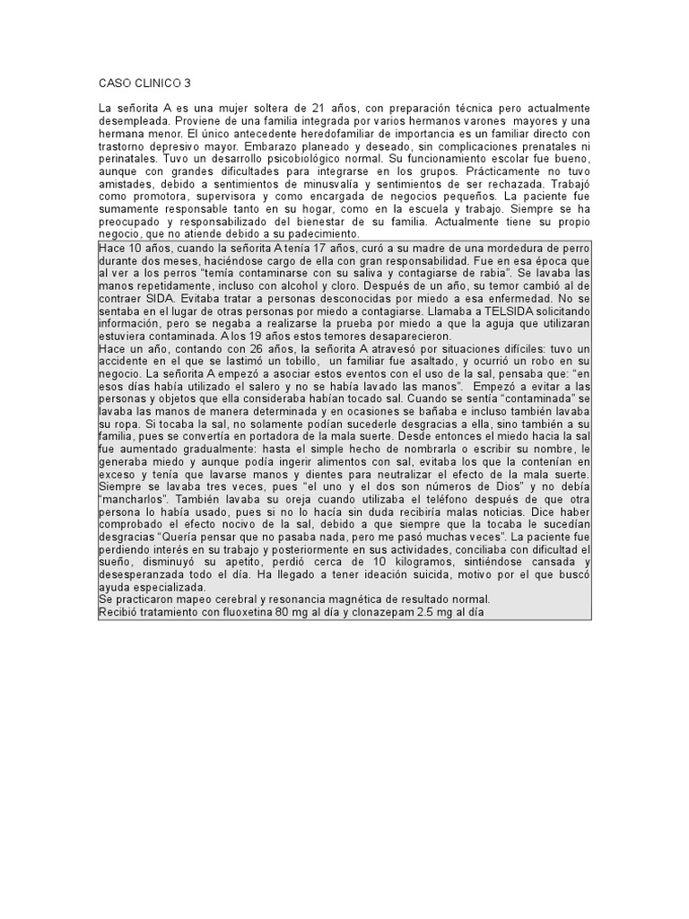 Caso Clinico | PDF | sal | Temor