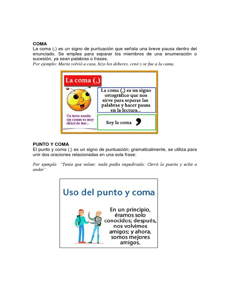 Uso y ejemplos de la coma y punto y coma | PDF | Puntuación | Comillas