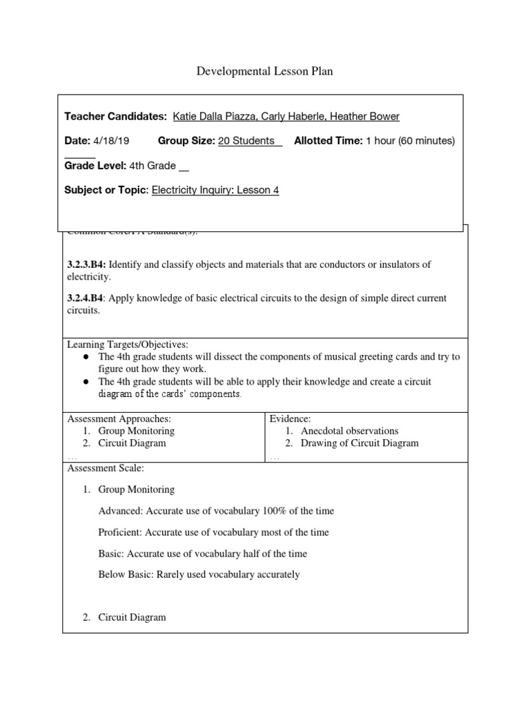 Lesson Plan 4 - Electricity Inquiry | PDF | Electricity | Switch
