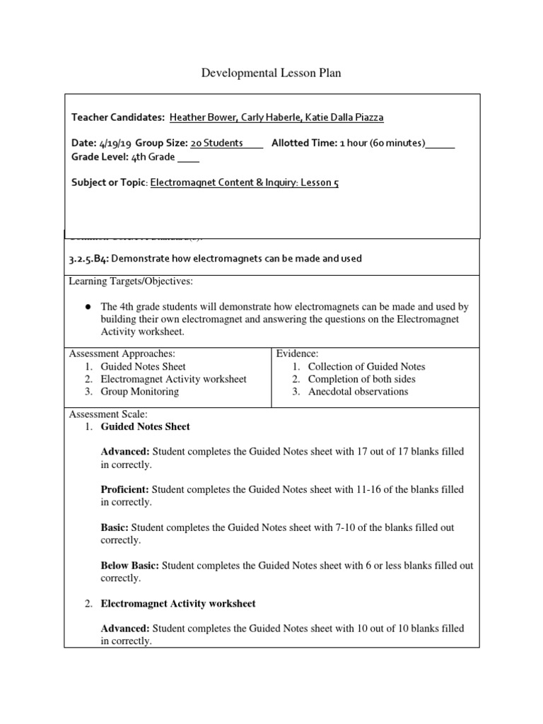 Lesson Plan 5 - Electromagnet Content Inquiry | PDF | Magnet | Lesson Plan
