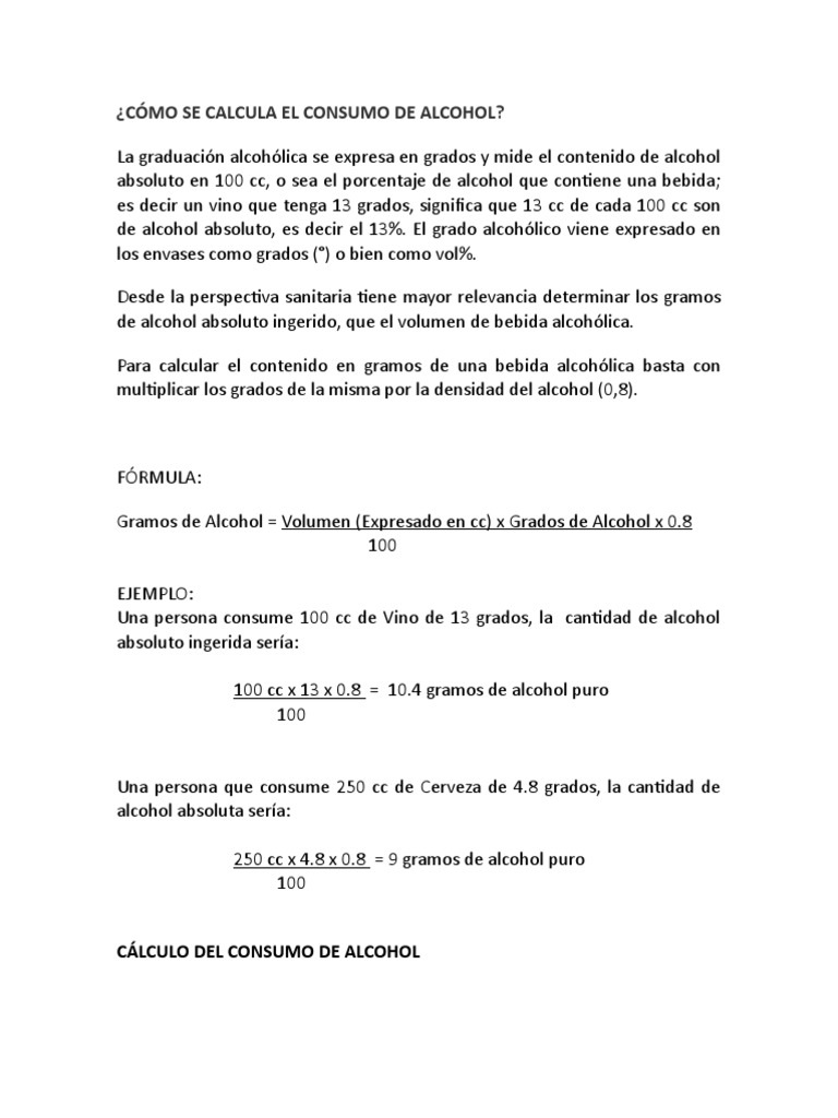 Cc3b3mo Se Calcula El Consumo de Alcohol | PDF | Bebidas alcohólicas | Vino