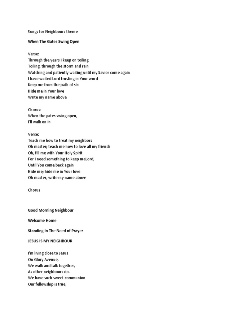 Songs For Neighbours Theme | PDF