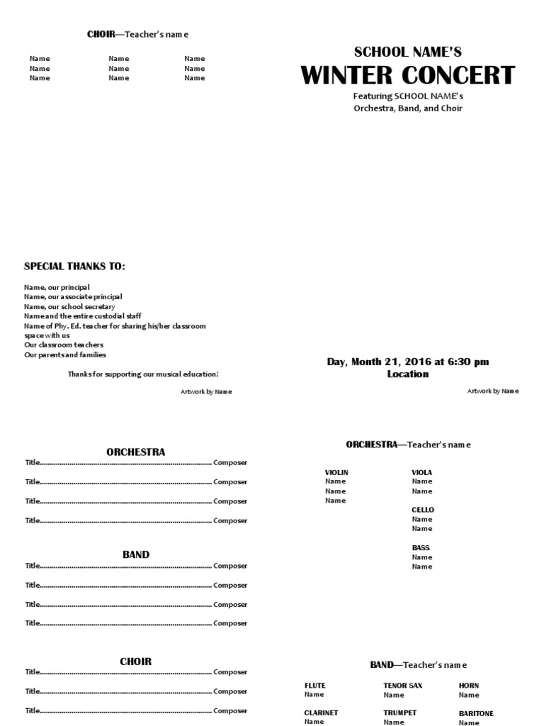Band Christmas Concert Program Template Hq Printable Documents