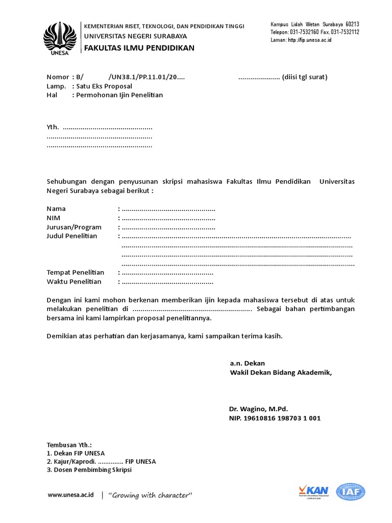 Contoh Format Surat Ijin Penelitian | PDF